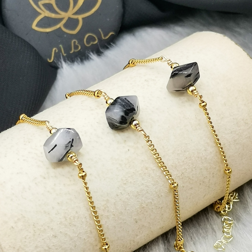 Black Tourmaline Quartz (Protection Stone) Bracelet Free Form Gold ...