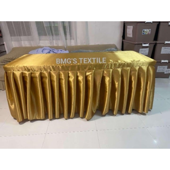 Table Cover Skirting Table Cloth Satin Silk Pleated All Sides 4FT/6FT ...