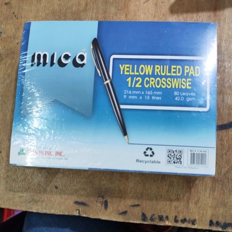 Mica yellow ruled pad 1/2 Crosswise size 216mmx165mm 80leaves 42.0gsm ...