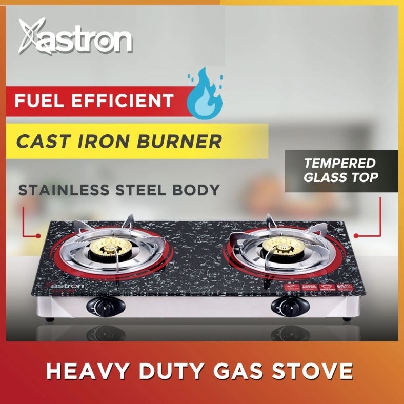 ASTRON GS-99 Heavy Duty Double Burner Gas Stove With Tempered Glass Top ...