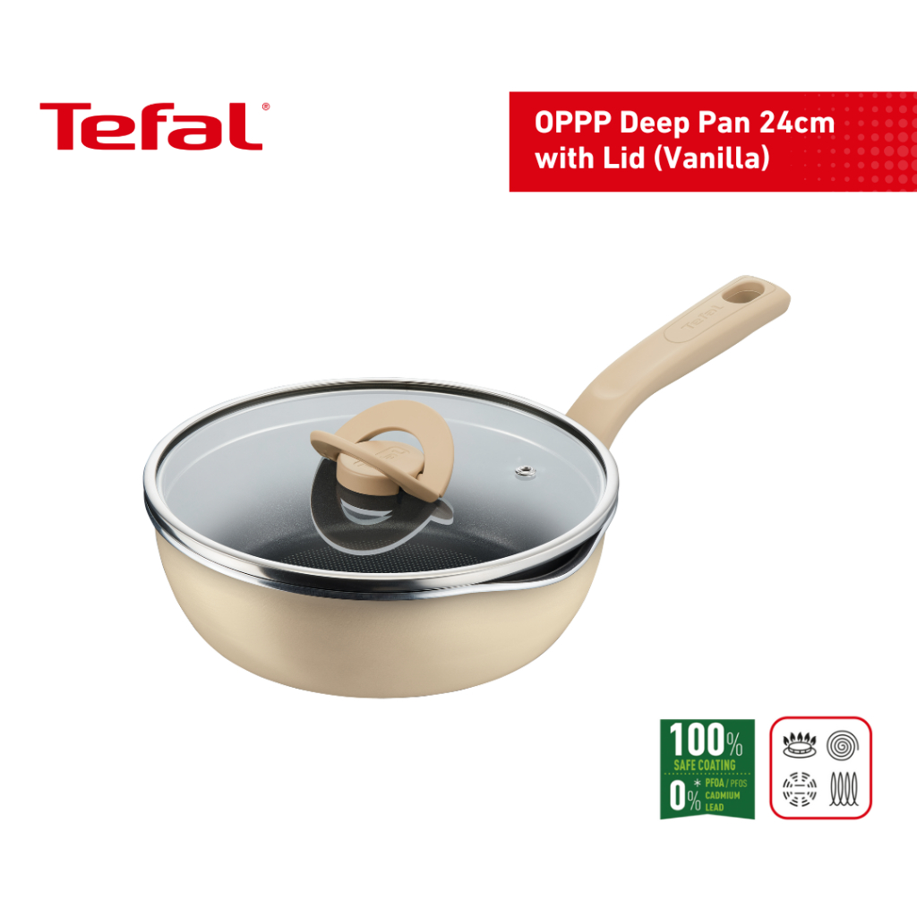 Tefal One Pick Pot Pan Deep Pan 24 + Lid (Vanilla) | Shopee Philippines