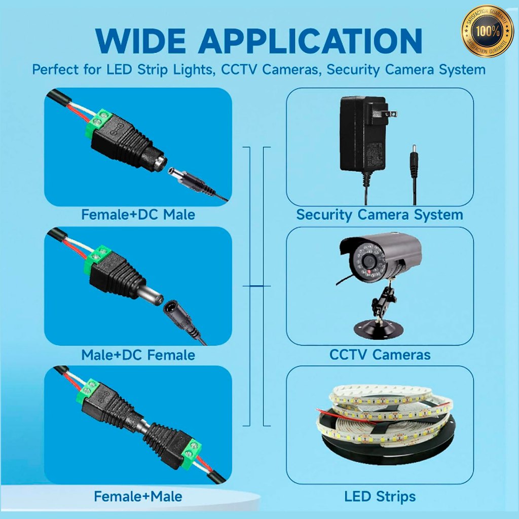 BBS 12V DC Male & Female Power Balun Plug Connector DC Jack Adapter ...
