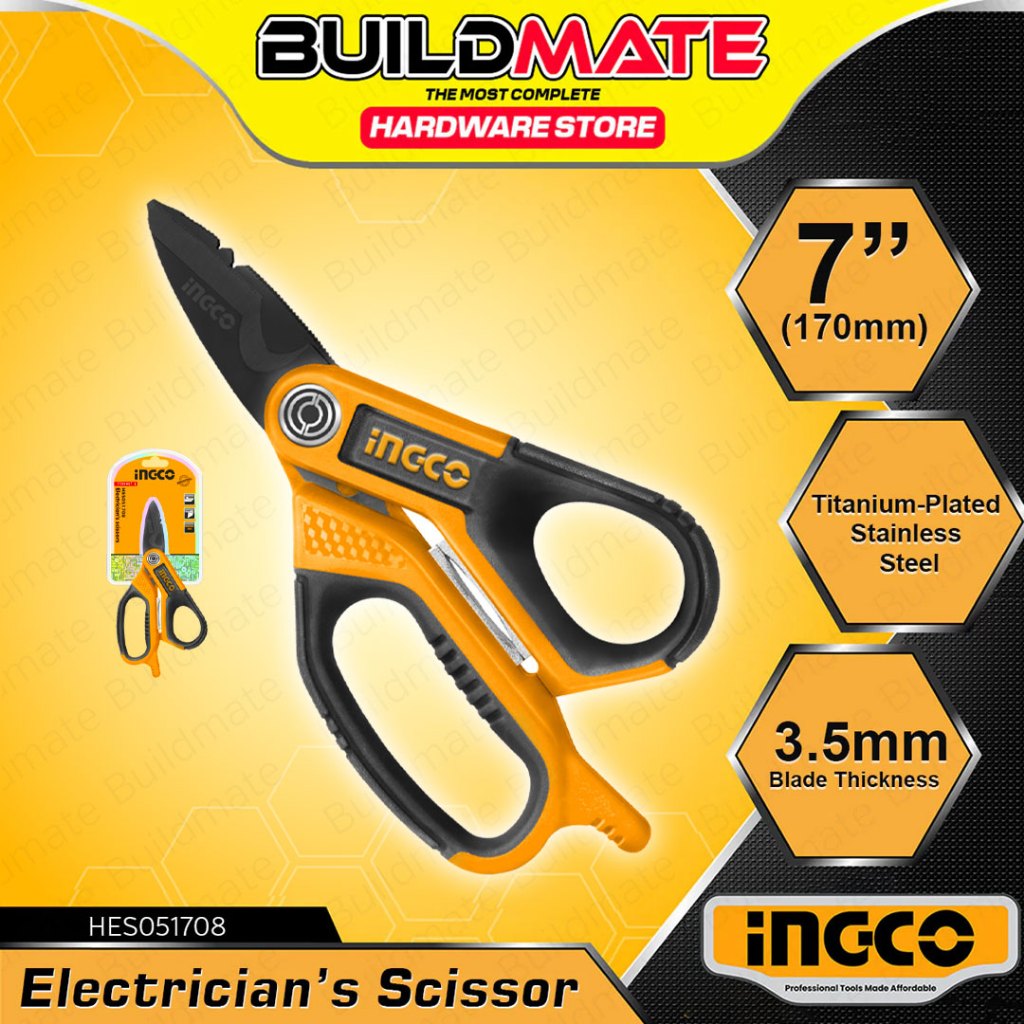 BUILDMATE Ingco 7" Electrician's Scissor Wire Cutter Cable Cutting ...