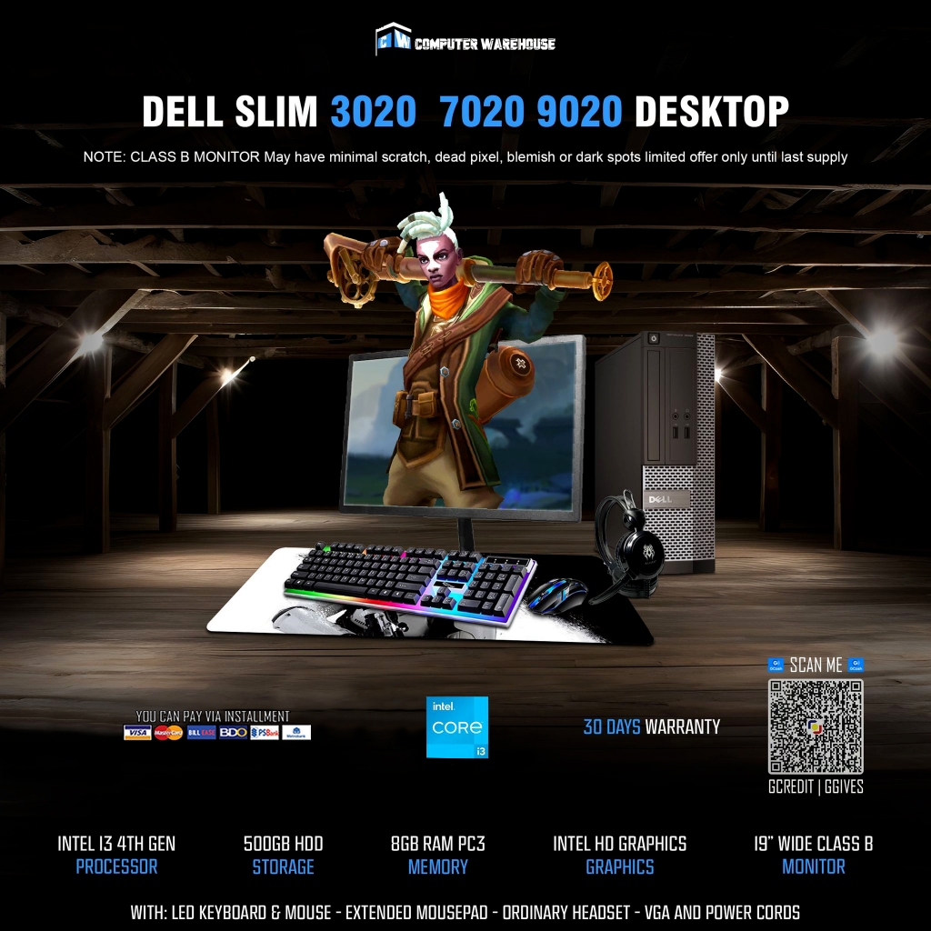 DESKTOP I3 4TH GEN 500GB HDD 8GB RAM PC3 19" WIDE MONITOR CLASS B w ...