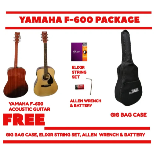 Yamaha F600 ( 41 inches ) With Pick Up Acoustic Guitar w/ Bag, Elixir ...