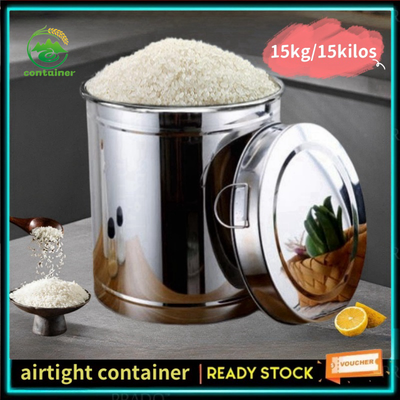Rice Bucket Stainless aesthetic rice dispenser 15kg /15 kilos storage ...