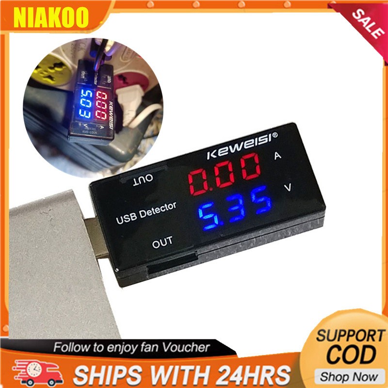 USB Detector Current Voltage Tester Meter Red+Blue LED Double Row ...