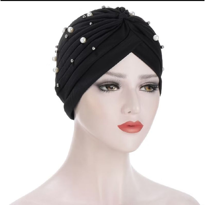 Pearls Beaded Women Turban Hat Muslim Instant Hijab Bonnet Arab Head ...