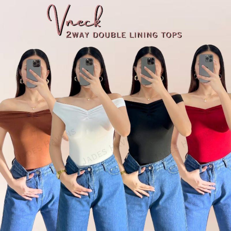 JDSHVNS | VNECK TWO-WAY TOP DOUBLE LINING FRONT AND BACK CROPTOP SANDO ...