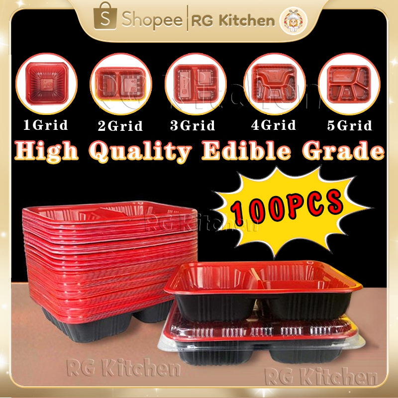 (100pcs) Thick food material red bento box 1/2/3/4/5 grid partition ...