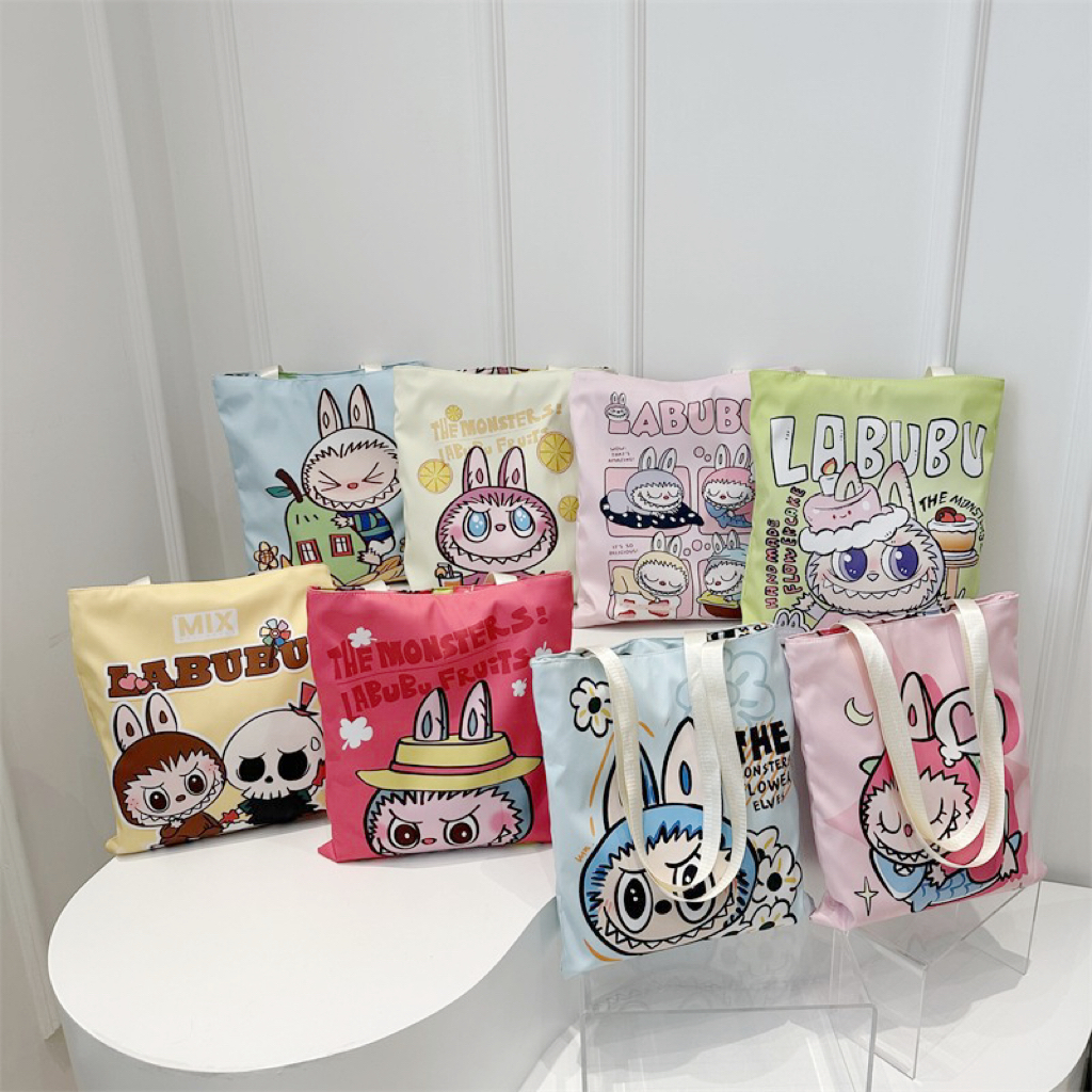 Labubu Cartoon Women Canvas Tote Bag with Zipper for Women Large ...