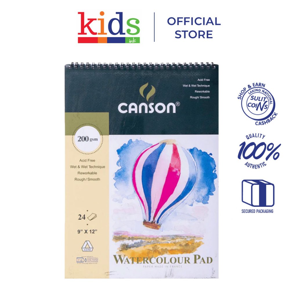 CANSON WATERCOLOR PAD 9X12 24 SHEETS - KIDS INK | Shopee Philippines