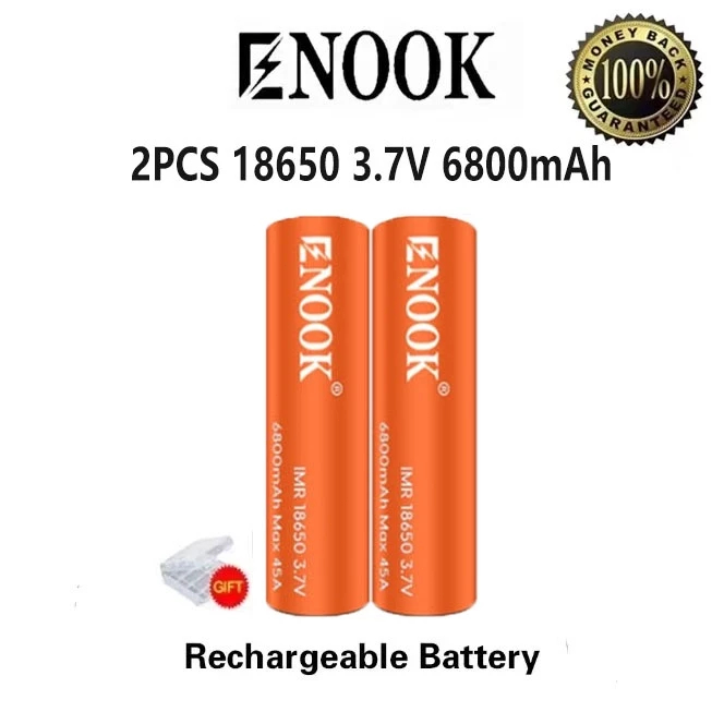 ENOOK Orange 18650 6800mAh 45A 3.7v Rechargeable battery lithium ion battery with 4-Slot Charger ...