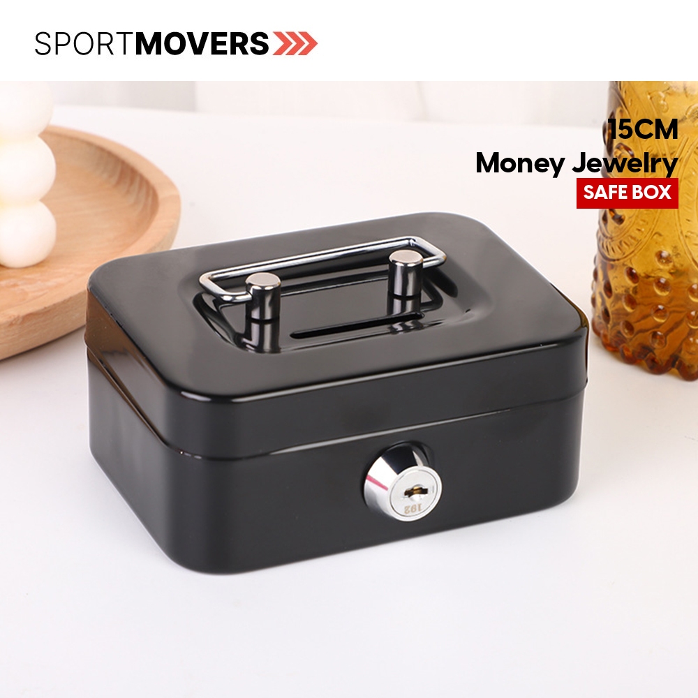 SPORTMOVERS Portable Steel Small Lockable Cash Coin 15cm Money Security ...