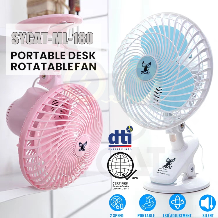 SYCAT 40W Clip Fan With Stand Electric Fan Two-Speed Wind Desk Fan Clip ...