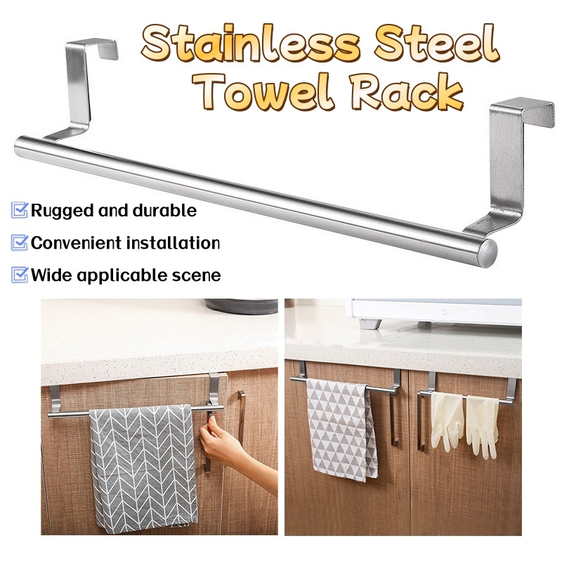 Stainless Steel Towel Bar Kitchen Cabinet Towel Hanger Wall Hook Door ...