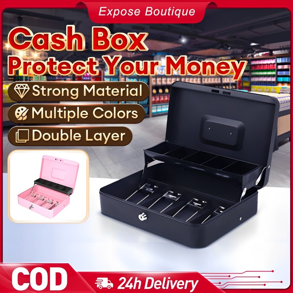 Cash Box portable cashbox metal security cash box Lock Metal four grids ...