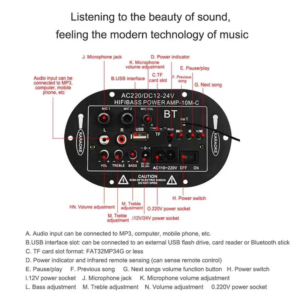 8Inch 10Inch Speaker AC 220V 12V 24V Digital Bluetooth Stereo Amplifier Board Subwoofer Dual ...