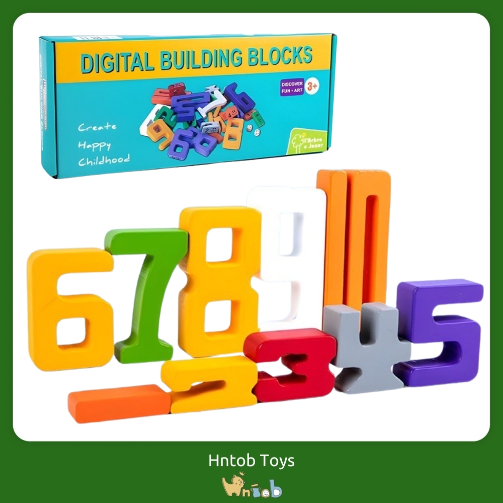Hntob Wooden Digital Building Blocks Number Stackable Blocks ...
