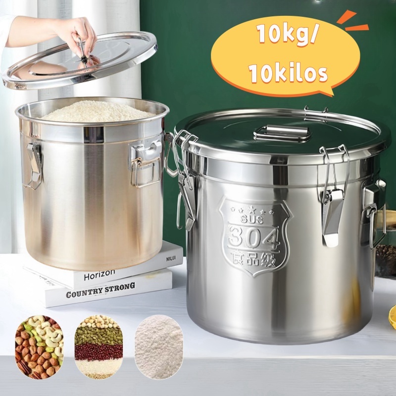 stainless jar rice storage dispenser 10KG/25KG airtight container food ...