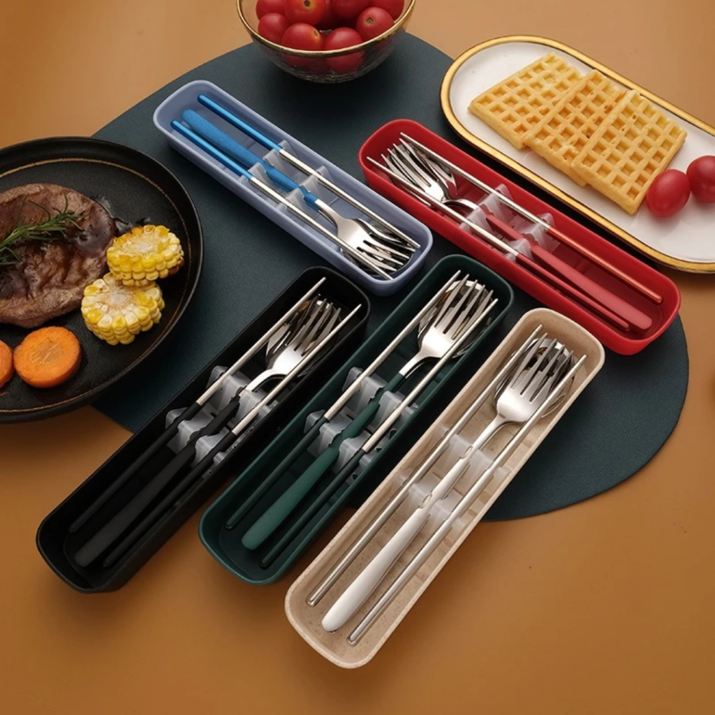 304 Cutlery Set Glossy 3 in 1 Chopsticks Spoon and Fork travel Creative ...