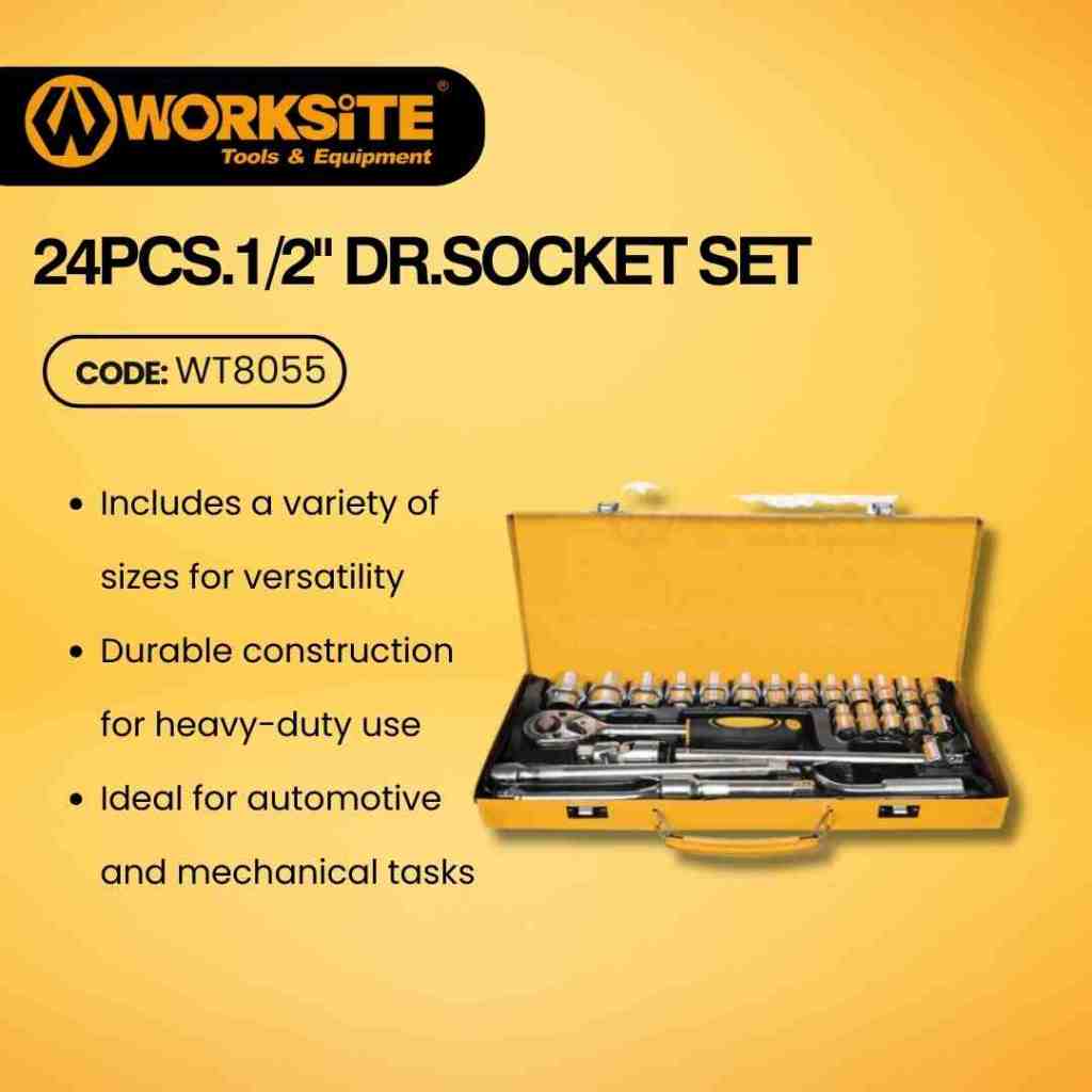 WORKSITE - WT8055 ( 24PCS 1/2" Dr. SOCKET SET WORKSITE ) | Shopee ...