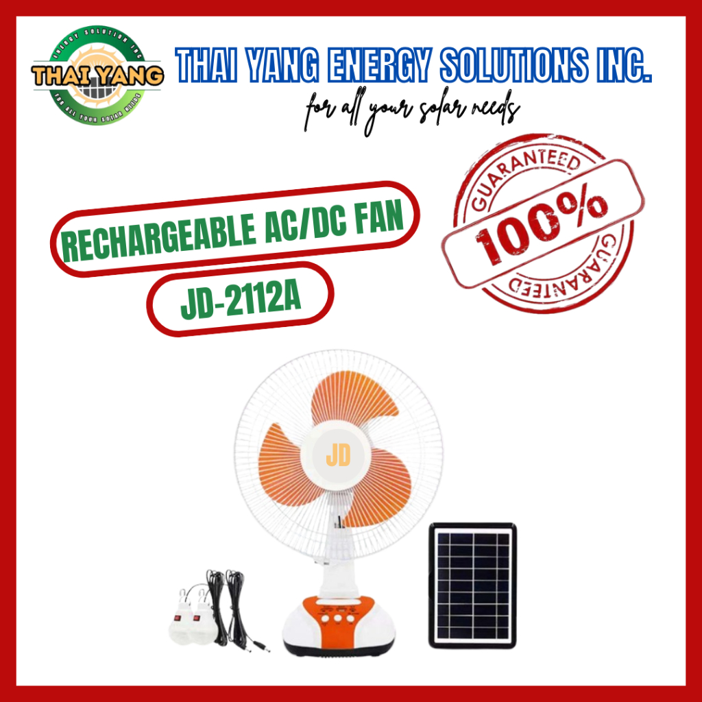 RECHARGEABLE AC/DC SOLAR DESK FAN (JD-2112A) | Shopee Philippines