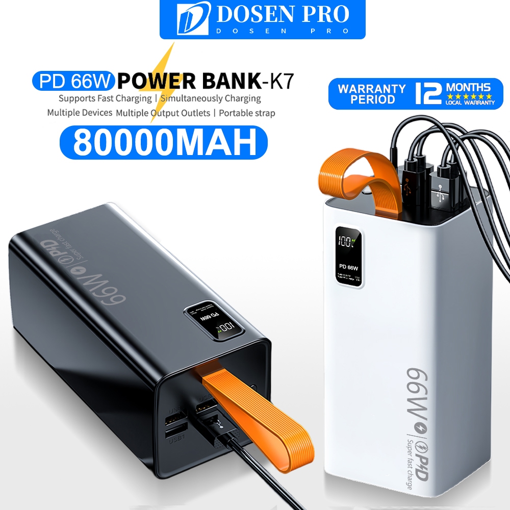 DOSEN Pro Original PowerBank 80000mAh fast charge 30000mah Powerbank heavy duty PD 66W | Shopee ...