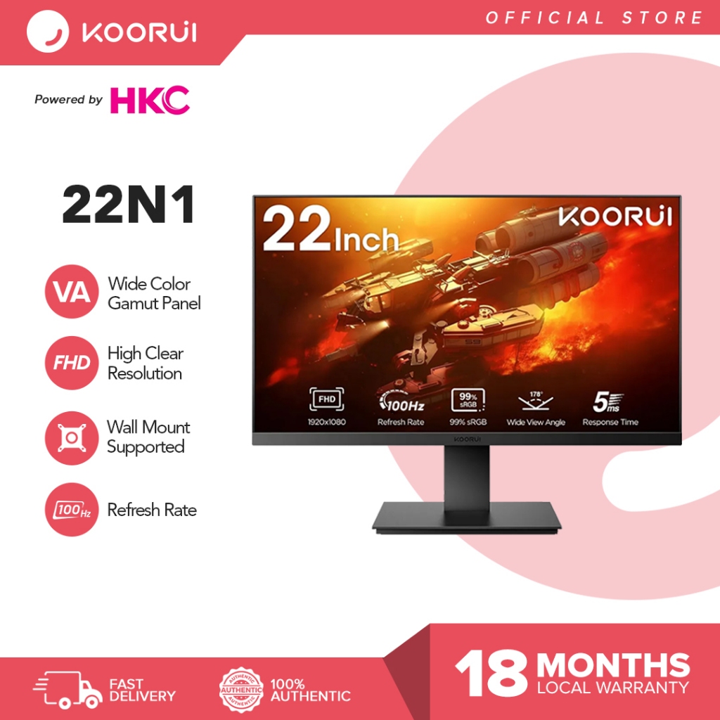 KOORUI 22N1 (Powered By Hkc) FHD 75HZ VA Panel 21.5" / E2212F VA Panel FHD 100Hz 6ms Office ...