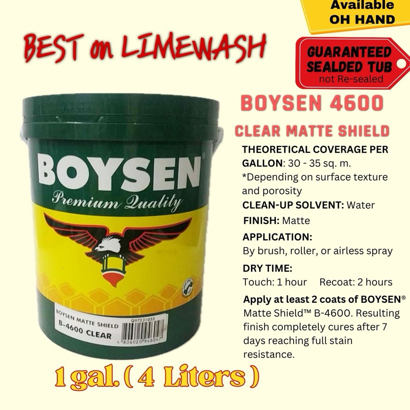 Limewash SEALER BOYSEN CLEAR MATTE SHIELD CLEAR B-4600 ( 1 GALLON ...