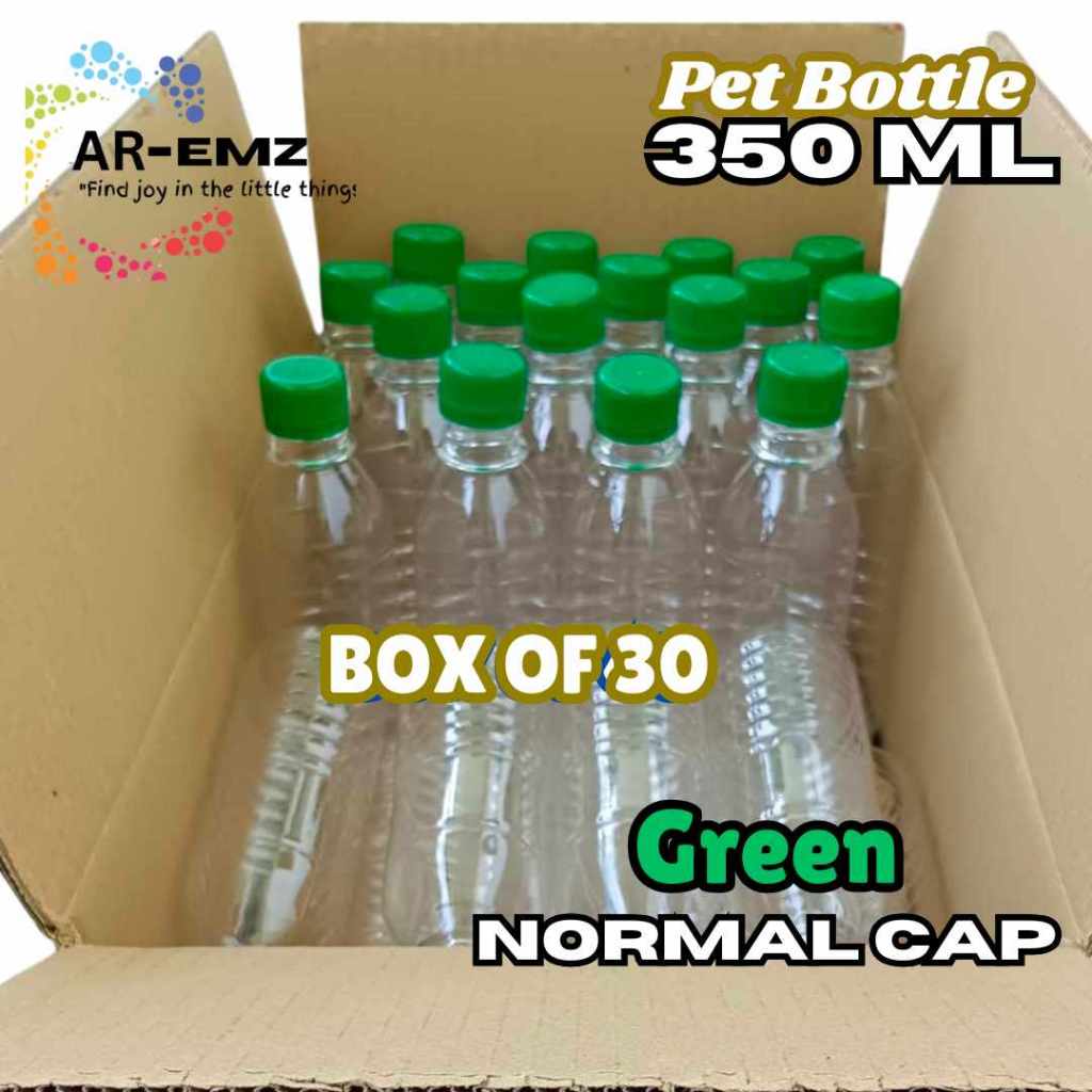 AR-Emz 30 PCS (350 mL) Empty Clear Plastic Bottles With Green Normal ...