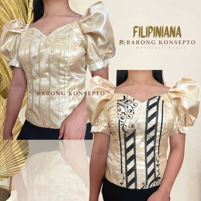 Filipiniana PUFF SLEEVE V-NECK BLOUSE w/ BURDA (ANN) DESIGN - Modern ...
