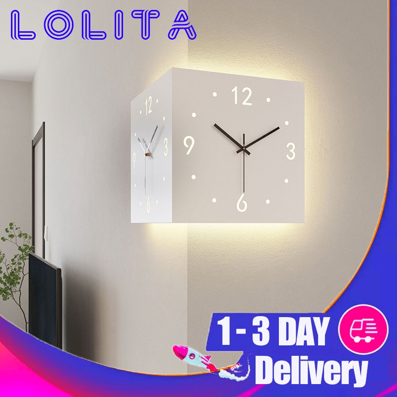 LOLITA Induction Luminous Corner Clock Square Simple Double-Sided Clock ...