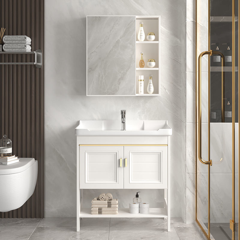 Aluminum clad plate luxury bathroom cabinet sink set cosmetics storage ...