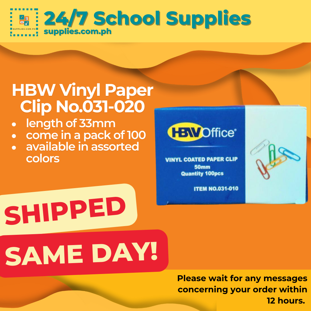 Paper Clip (HBW) Vinyl Coated 33mm 100s No.031-020 assorted color ...