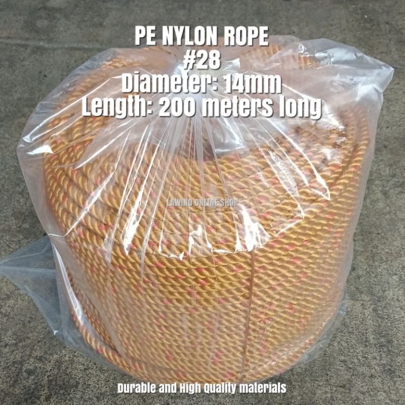 PE NYLON ROPE #28 14MM X 200 METERS TALI LUBID PANG BUKO 20 KGS APPROXIMATELY ORANGE ROPE ...