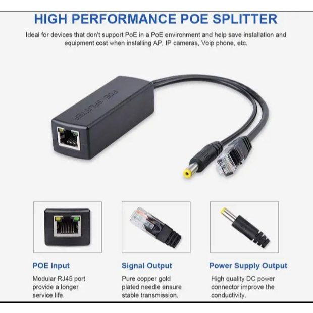 Active PoE Splitter Power Over Ethernet 48V to 12V 1A-2A 10/100 ...