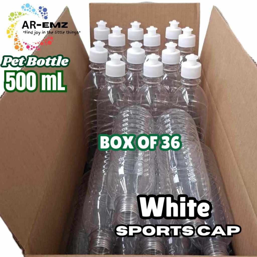 AR-Emz 36 PCS (500 ML) Empty Clear Plastic Pet Bottles W/ White Sports ...