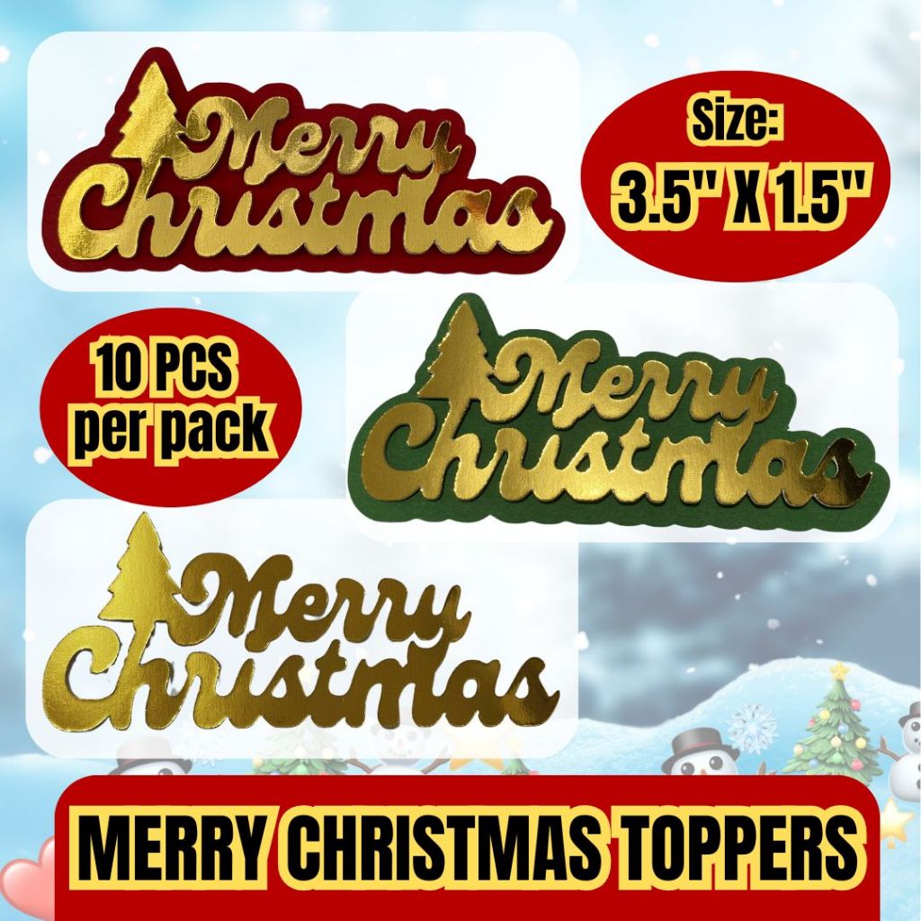 10 PCS MERRY CHRISTMAS CARDSTOCK TOPPERS FOR MINI CAKE AND CUPCAKE | 3. ...