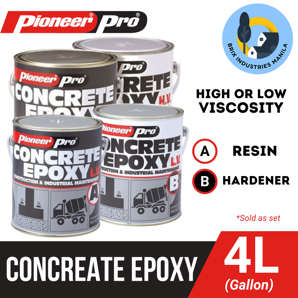 Pioneer Concrete Epoxy Set 4 Liters Each High Viscosity (HV) and Low Viscosity (LV) | Shopee ...