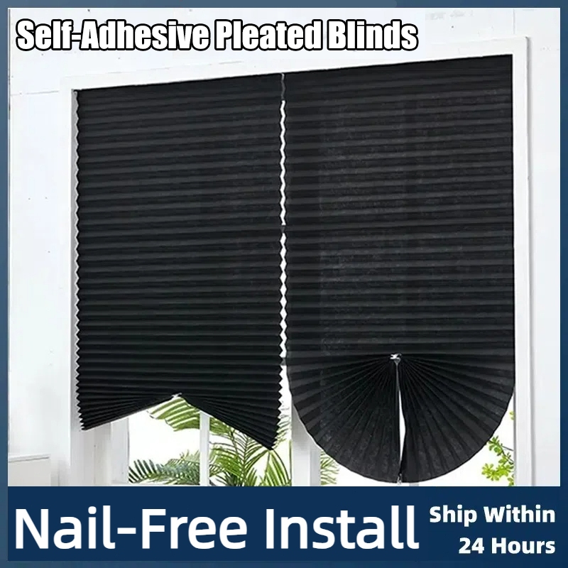 Self-Adhesive Window Shades Cordless Pleated Blind No punching Blackout ...