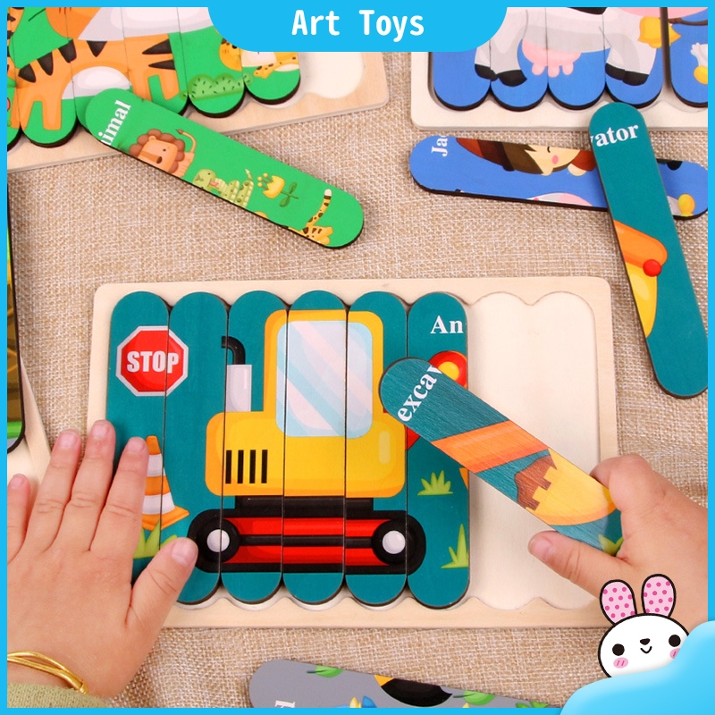 Children Wooden Creative Strip Jigsaw Puzzle Toy Kids Double-Sided ...