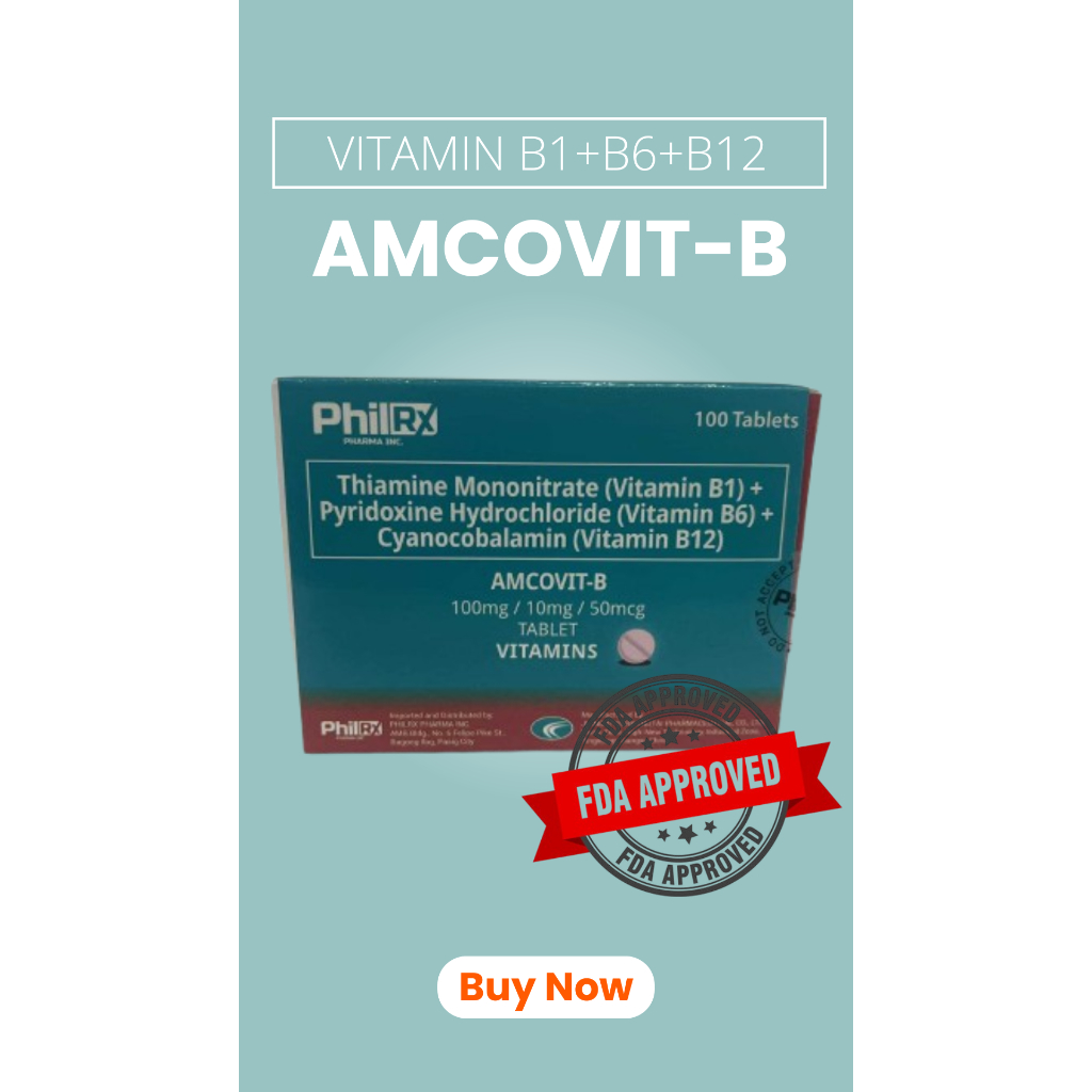 AMCOVIT-B Vitamin B1 + B6 + B12 b complex 100 Tablets | Shopee Philippines