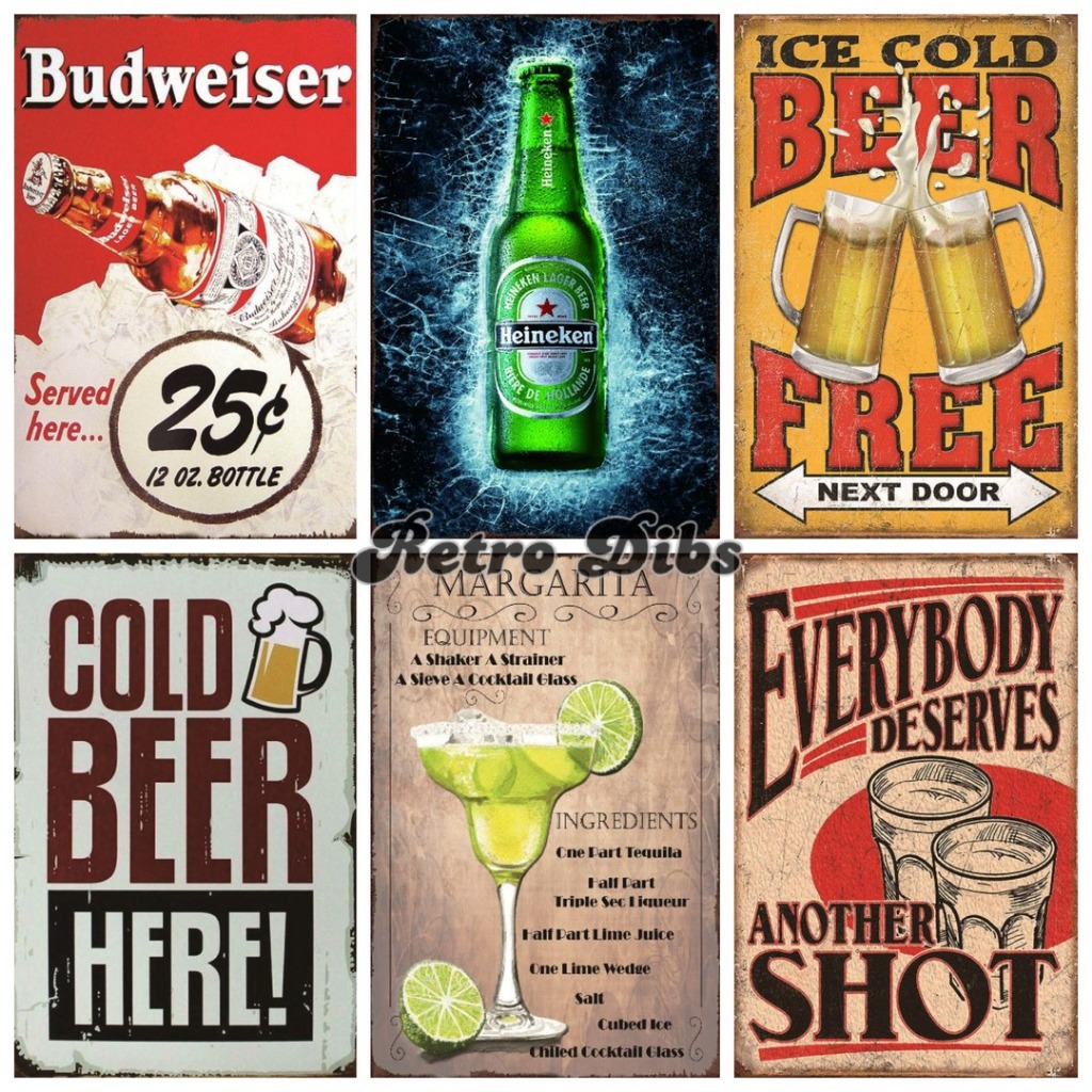 Vintage Tin Plates | Beer | Wine | Soda | Decorative Retro Wall and ...
