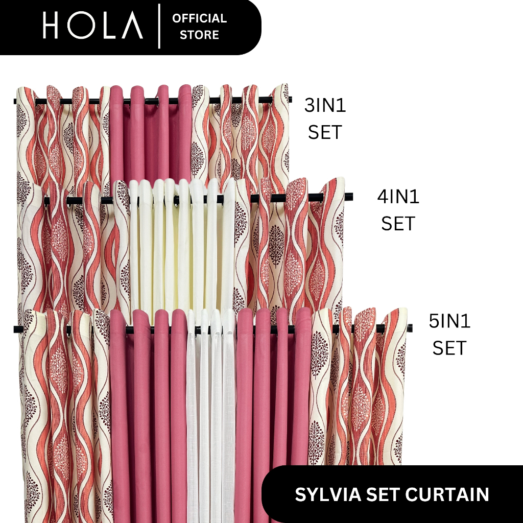 HOLA Non Blackout Printed Ring Curtains | 3in1 4in1 5in1 SET | Red | Pink Design | Shopee ...