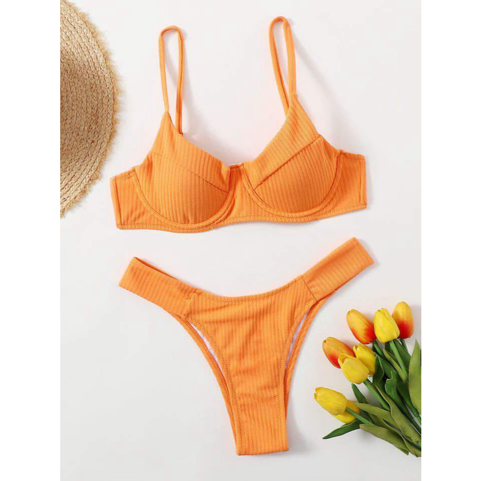 Twopiece swimwear swimsuit underwired knitted push up padded self tie ...