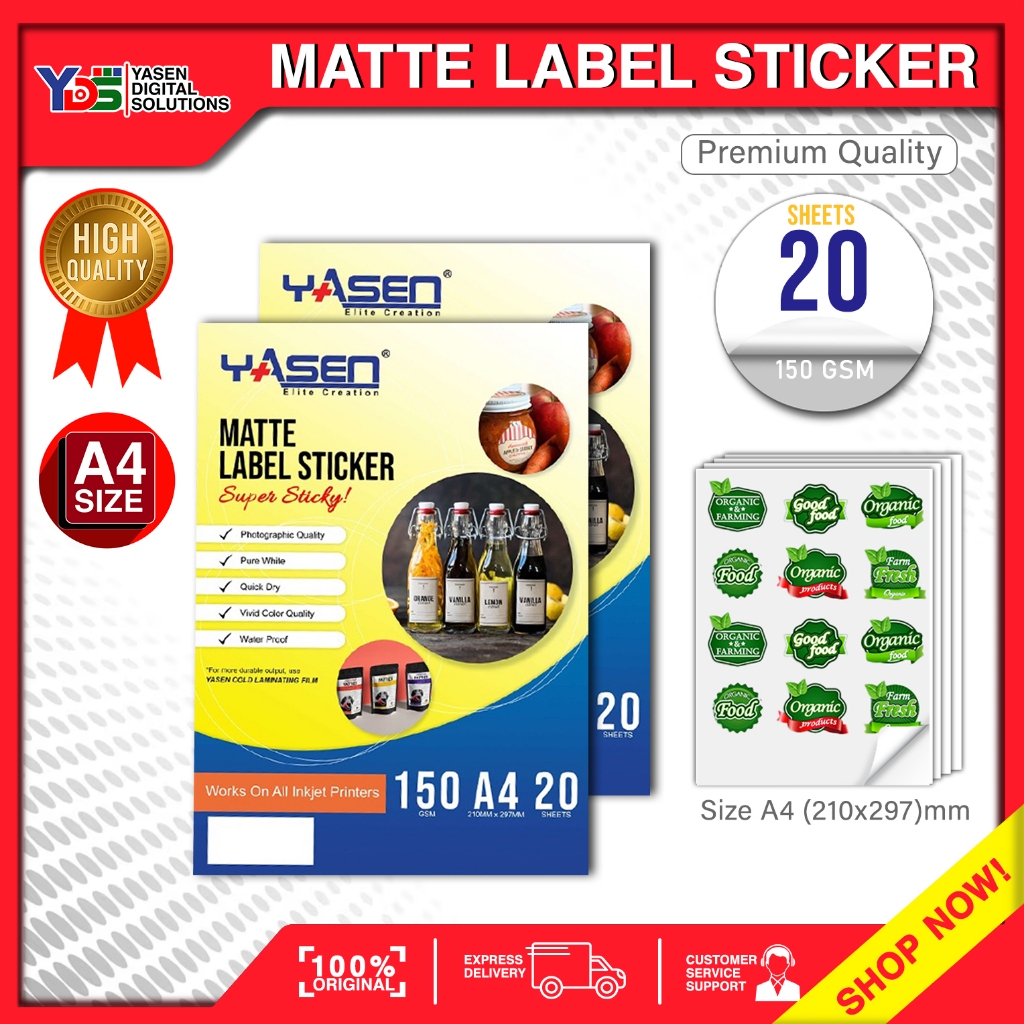 Yasen Matte Label Sticker A4 |150 GSM | Shopee Philippines