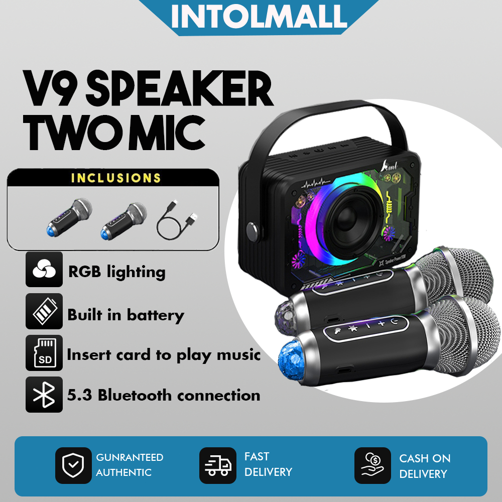INTOLMALL Home KTV Set Dual Microphone Wireless RGB Bluetooth Speaker ...