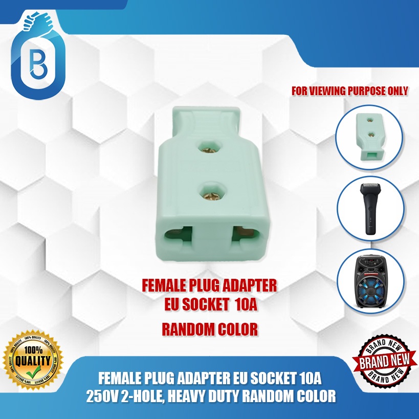 FEMALE PLUG ADAPTER EU SOCKET 10A 250V 2-HOLE, HEAVY DUTY RANDOM COLOR ...