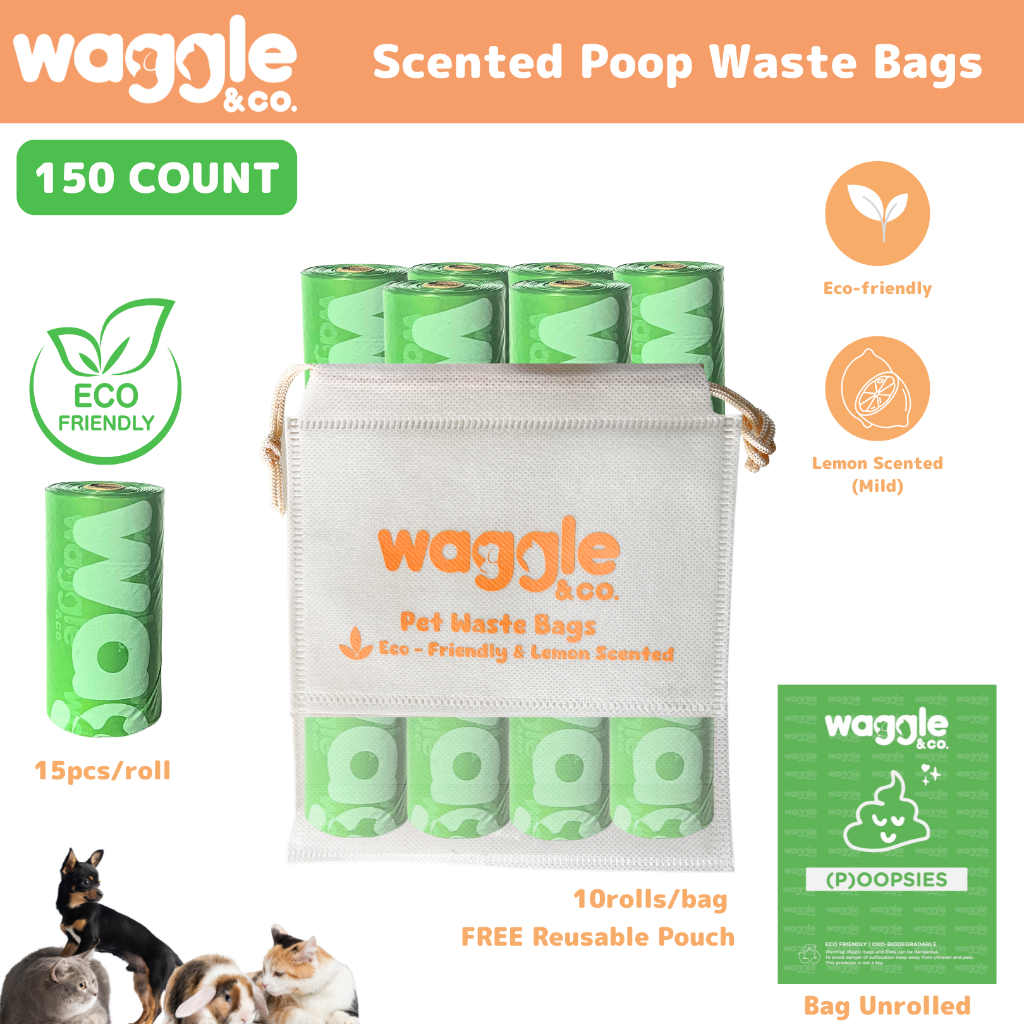 Waggle & Co. 10 Rolls Eco Friendly Pet Poop Bag / Biodegradable Pet ...